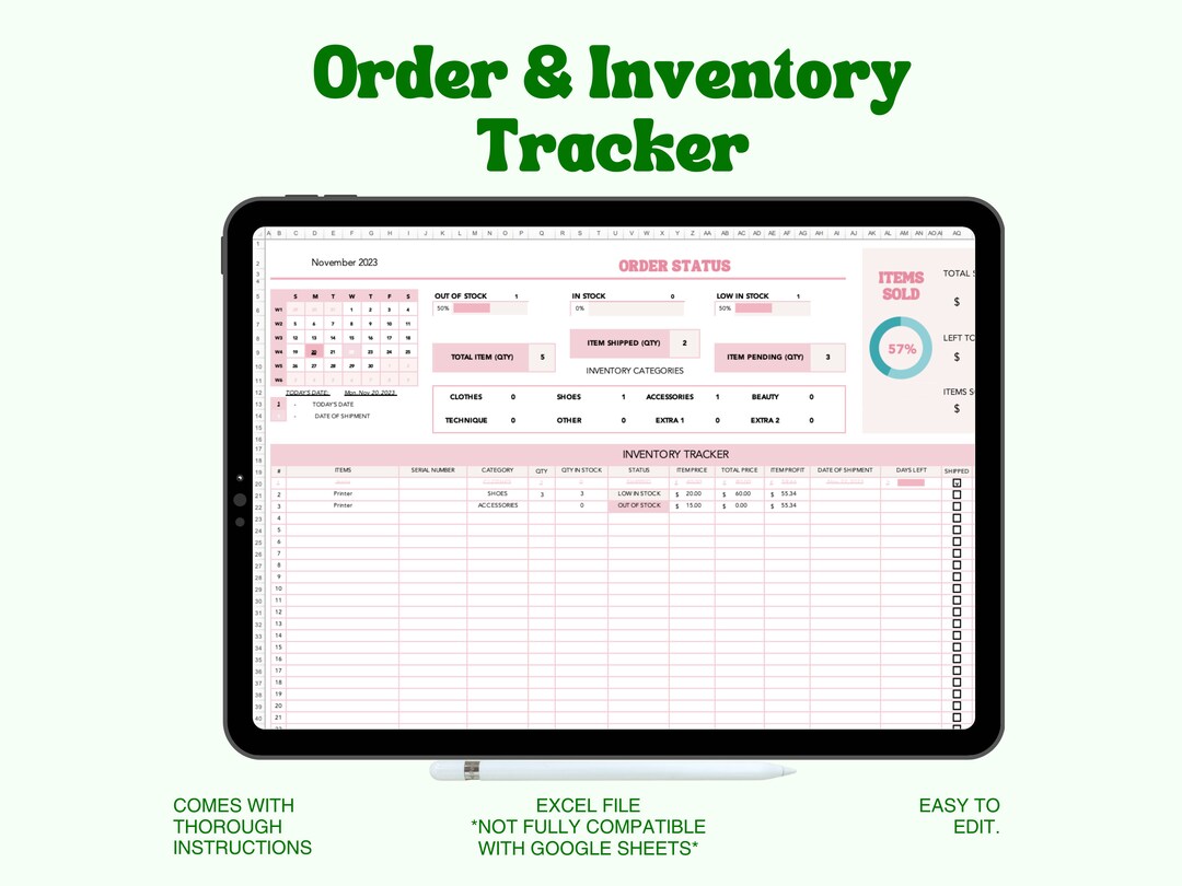 Order and Inventory Tracker - Google Sheets Template - Instant Digital ...