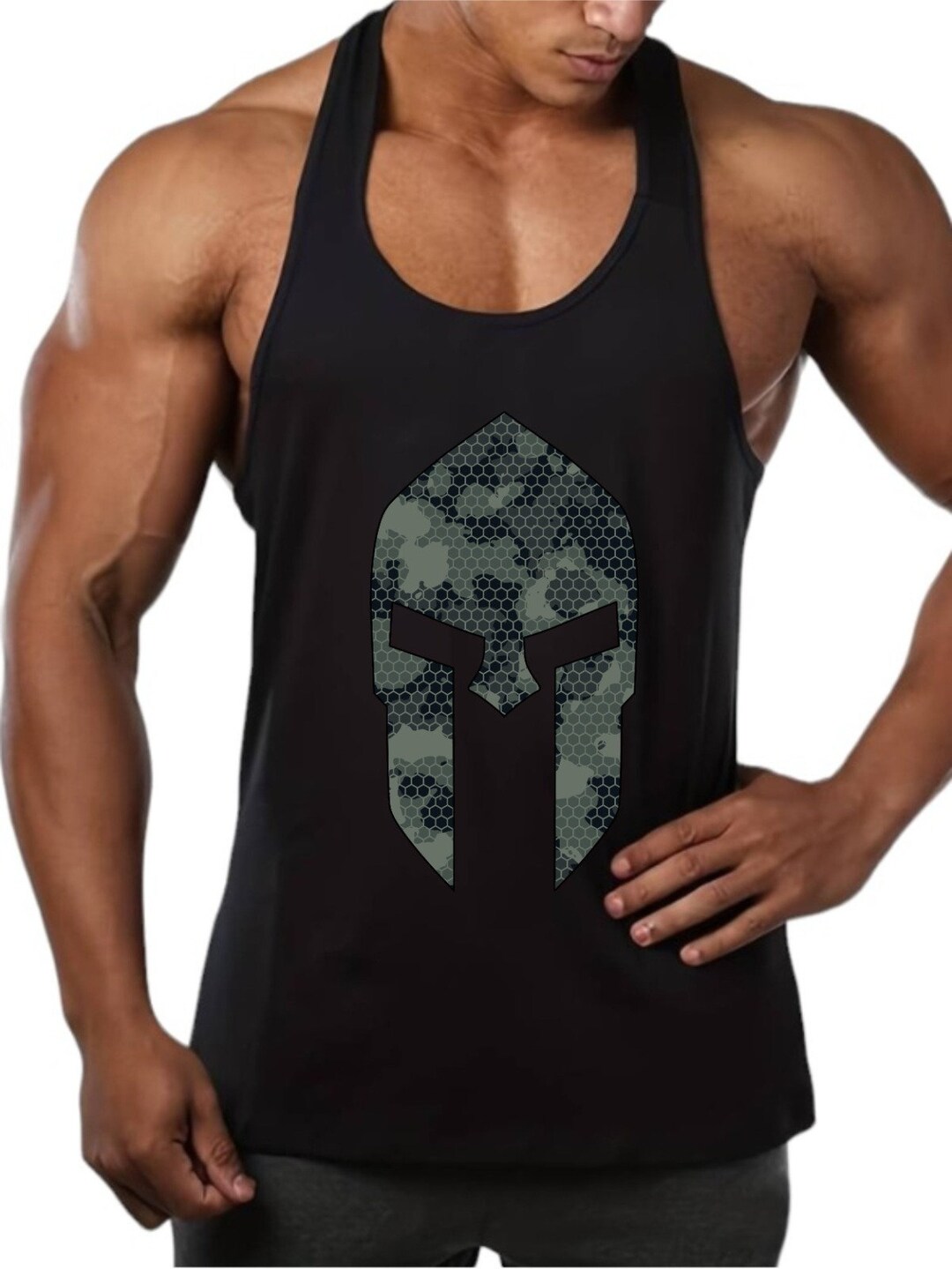 Men Camouflage Spartan Helmet Gym Bodybuilding Tank Top Stringer Vest ...