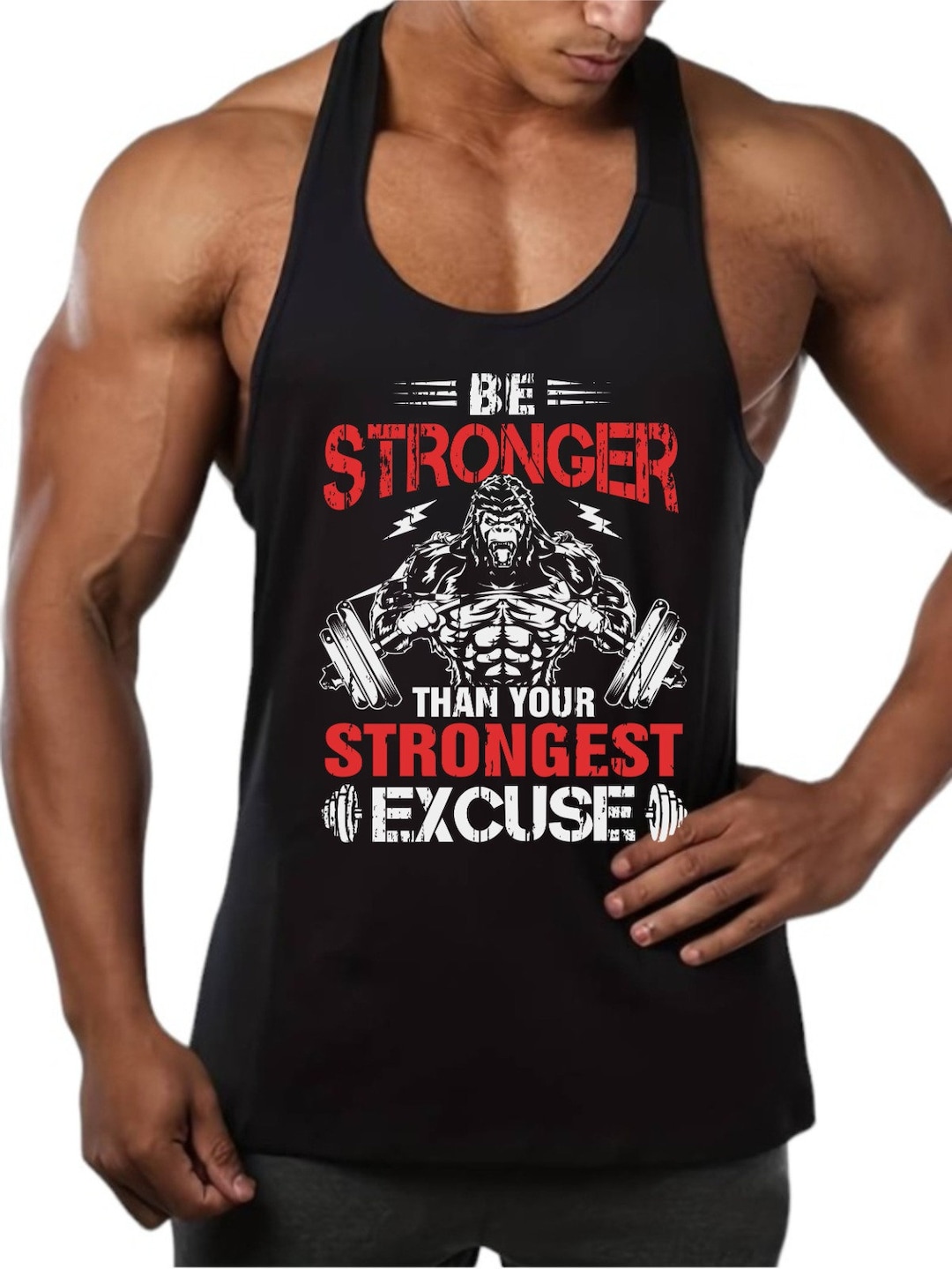 Be Stronger Gorilla Roar Men Gym Bodybuilding Tank Top Stringer Vest ...
