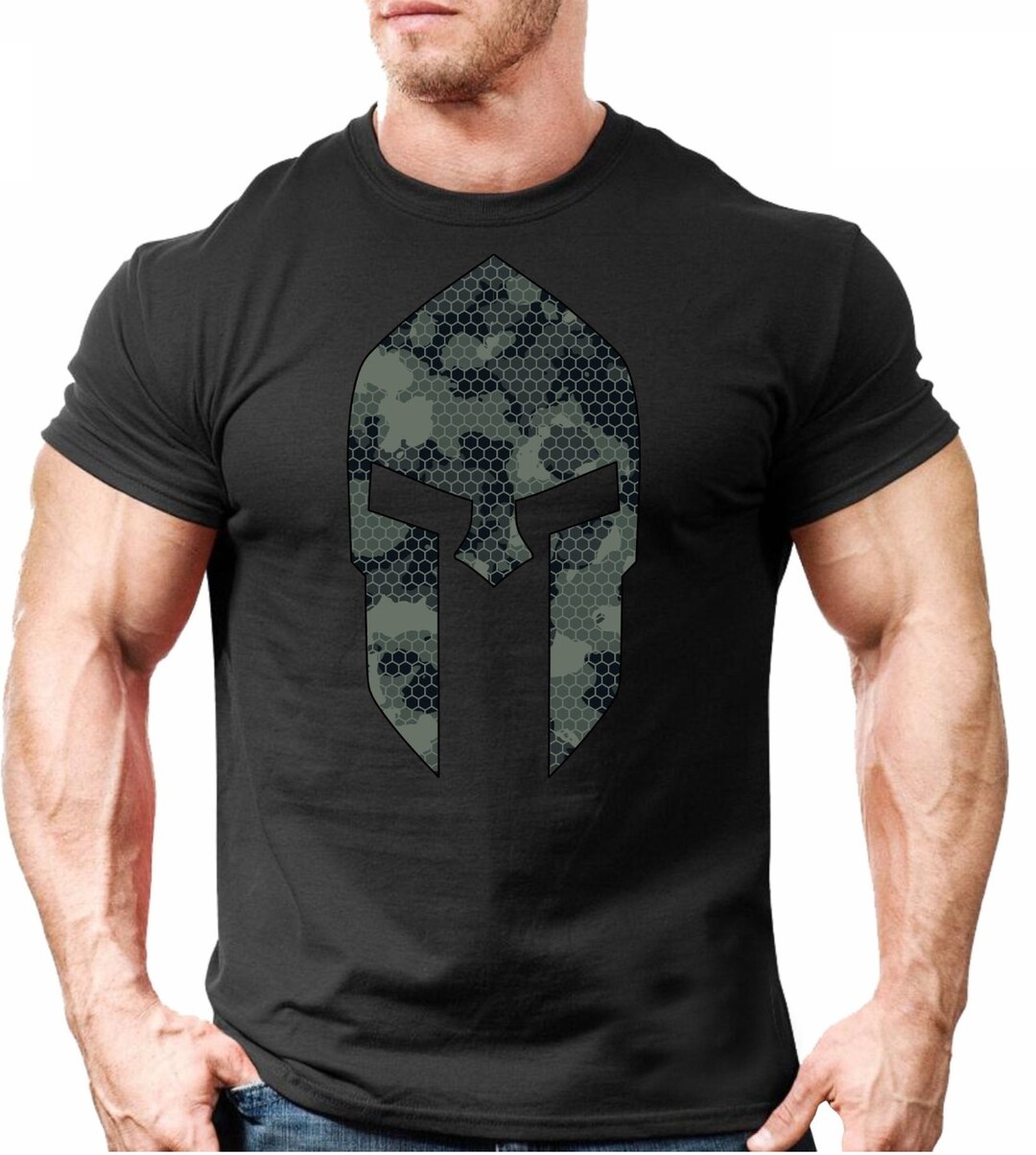 Spartan Helmet Camo T-shirt Spartan Gym Men Bodybuilding Weighlifting ...