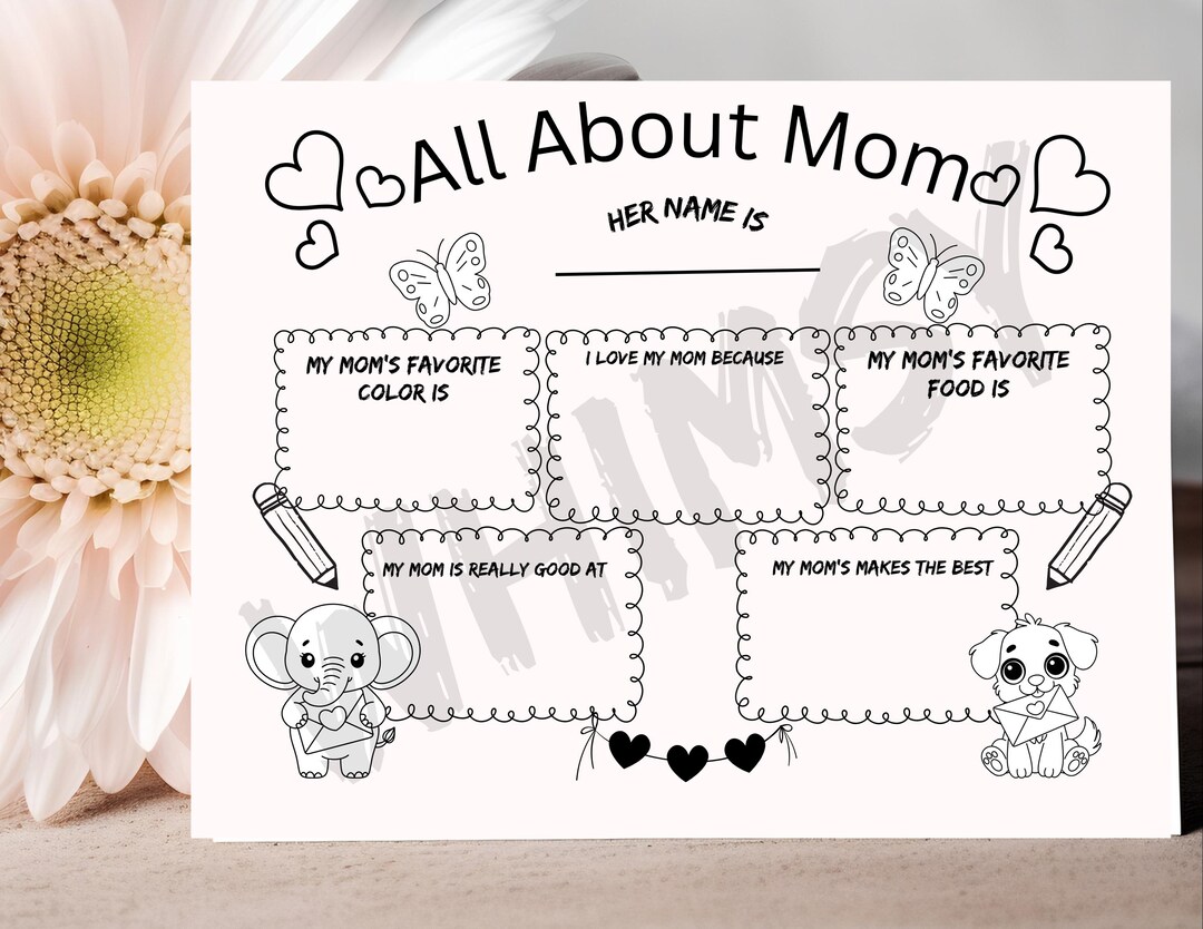 Mother's Day Coloring Page: All About My Mom Printable (instant ...