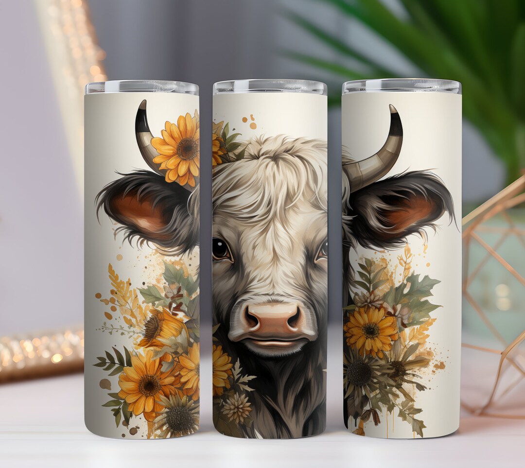 Cow and Sunflowers – 20oz Skinny Tumbler Wrap Design - Tumbler ...