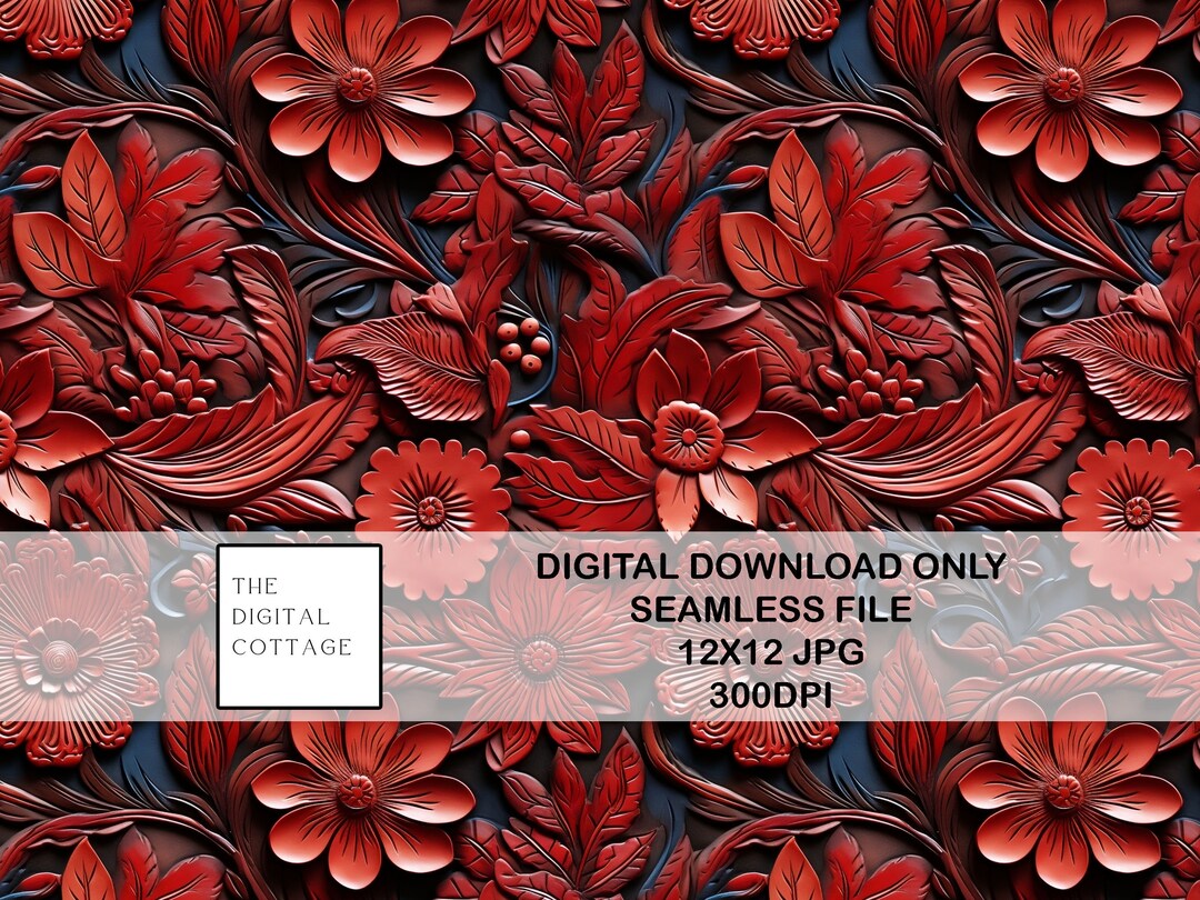 Red Tooled Leather Digital Pattern Embossed Leather Western Leather ...