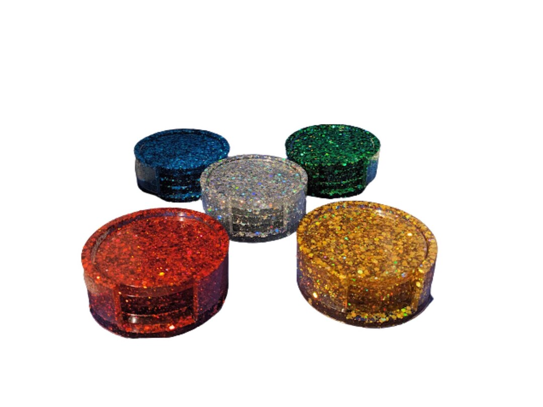 Set of 2 or 4 Glitter Coasters, Round Coasters, Hexagon Coasters ...