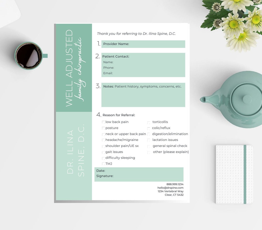 Chiropractic Care Referral Pad for Medical Doctors MD - DIGITAL Print ...