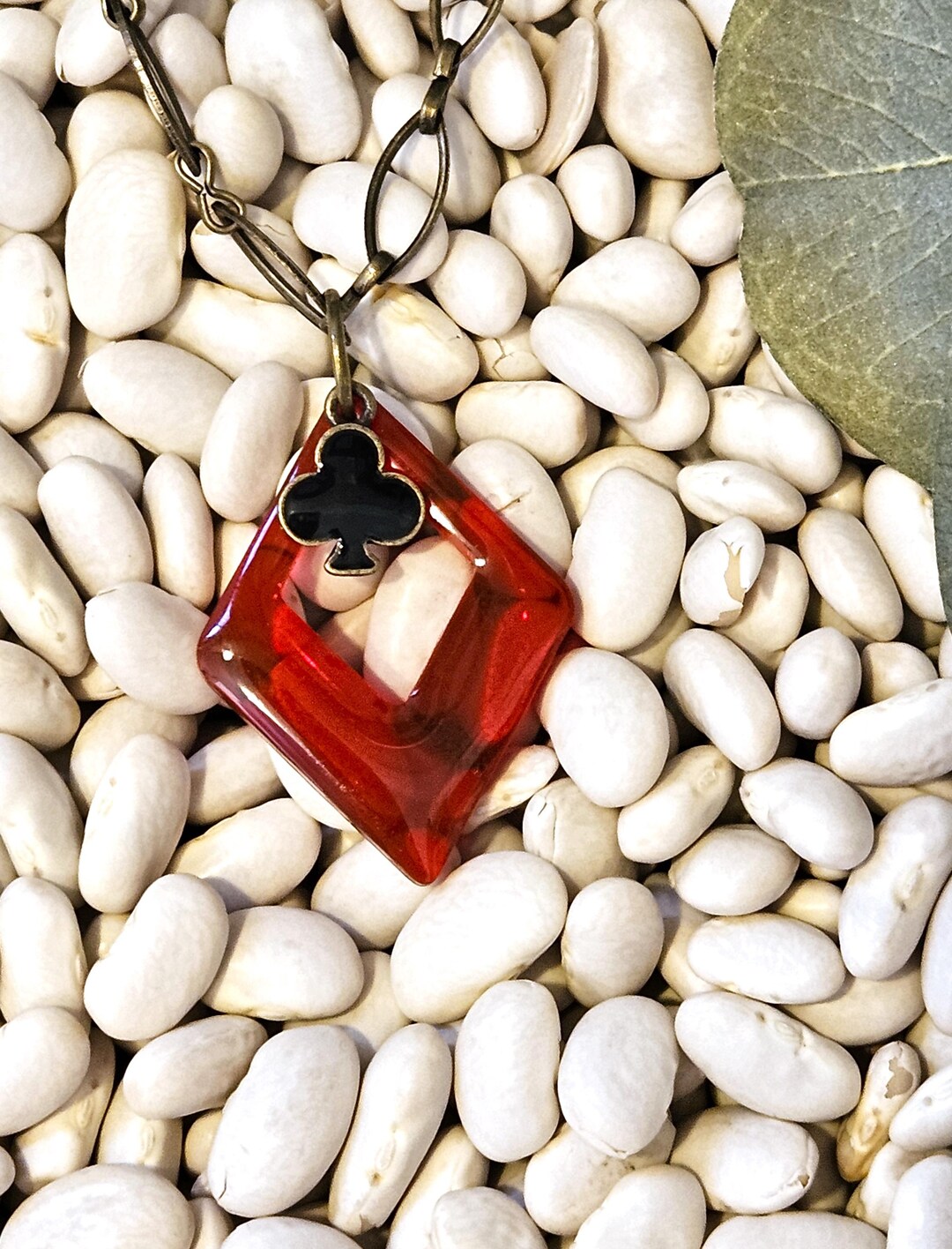Red Open Diamond Shaped Pendant With Club Charm - Etsy