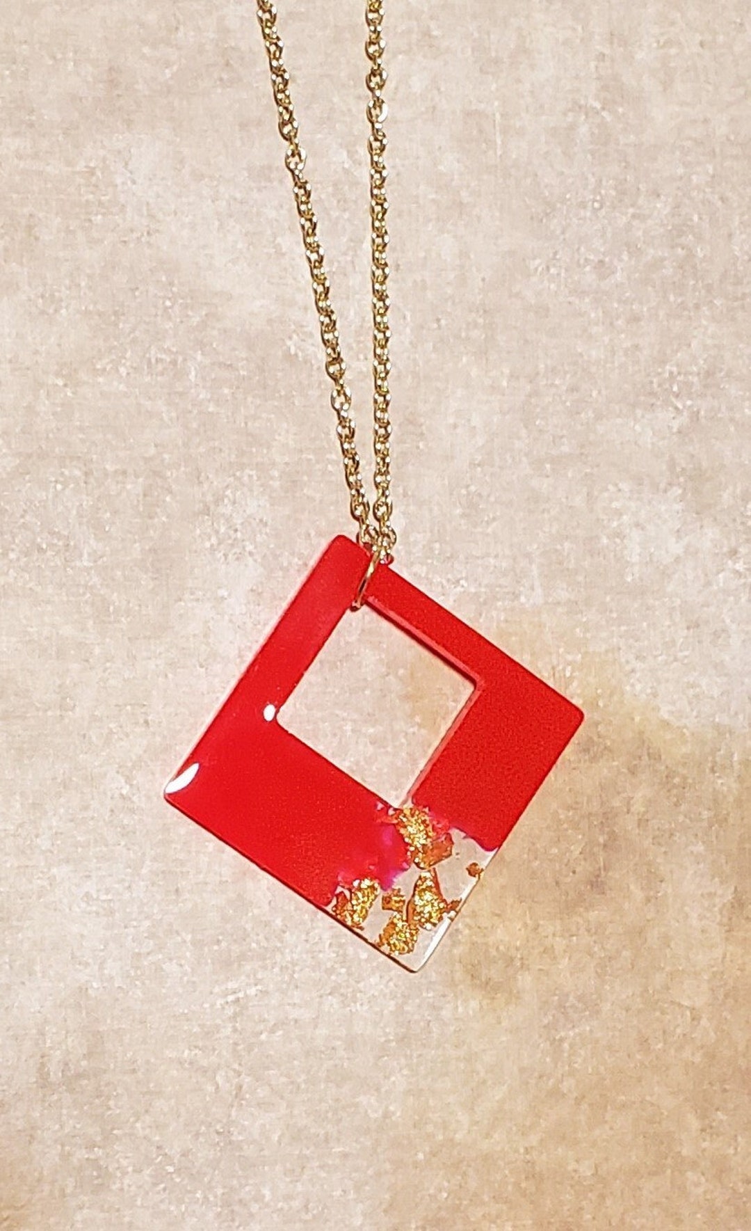 Red and Gold Flake Pendant - Etsy