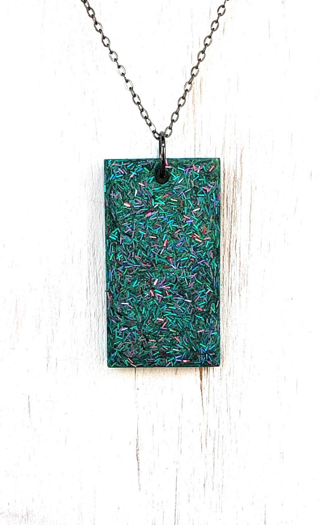 Teal and Multi-color Glitter Rectangle Pendant - Etsy