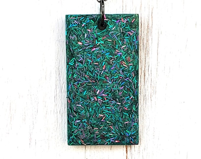 Teal and Multi-color Glitter Rectangle Pendant - Etsy