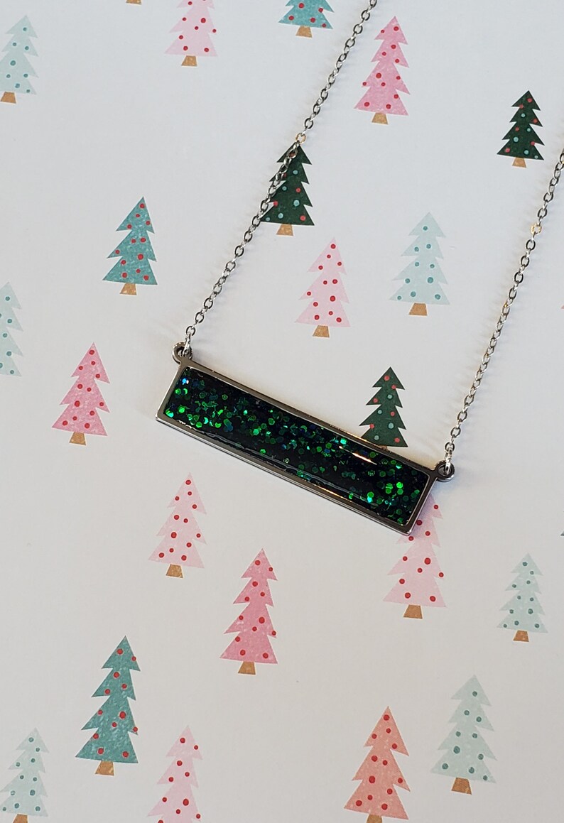 Green Glitter Rectangle Necklace - Etsy