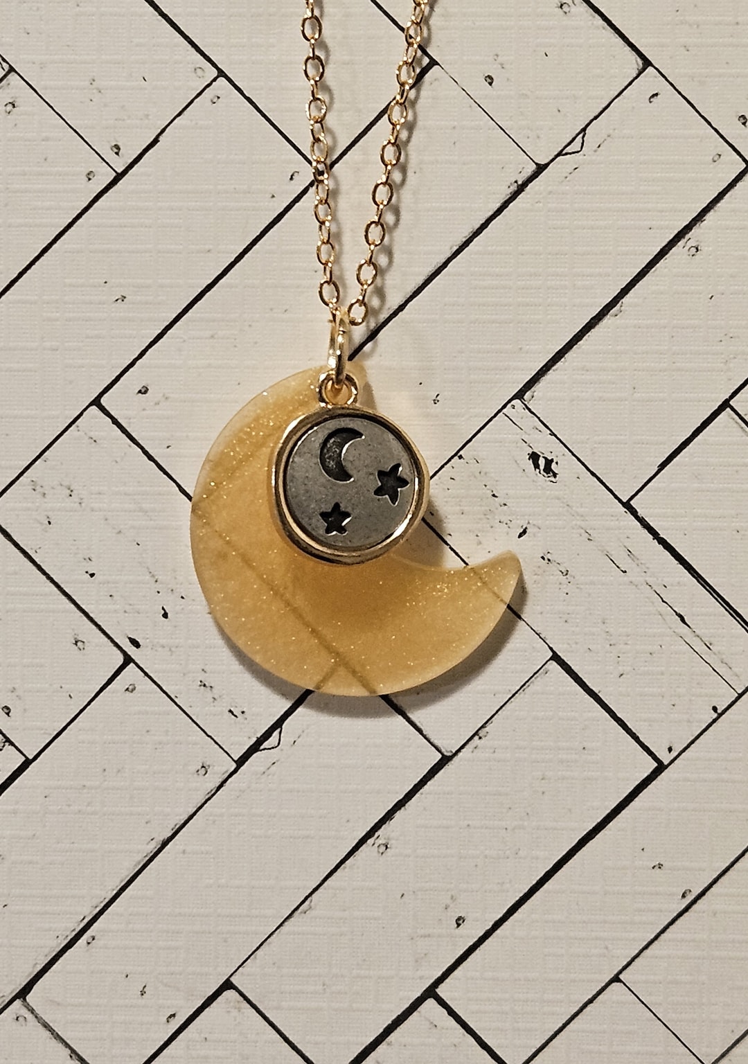 Yellow Moon With Moon and Start Charm Pendant - Etsy