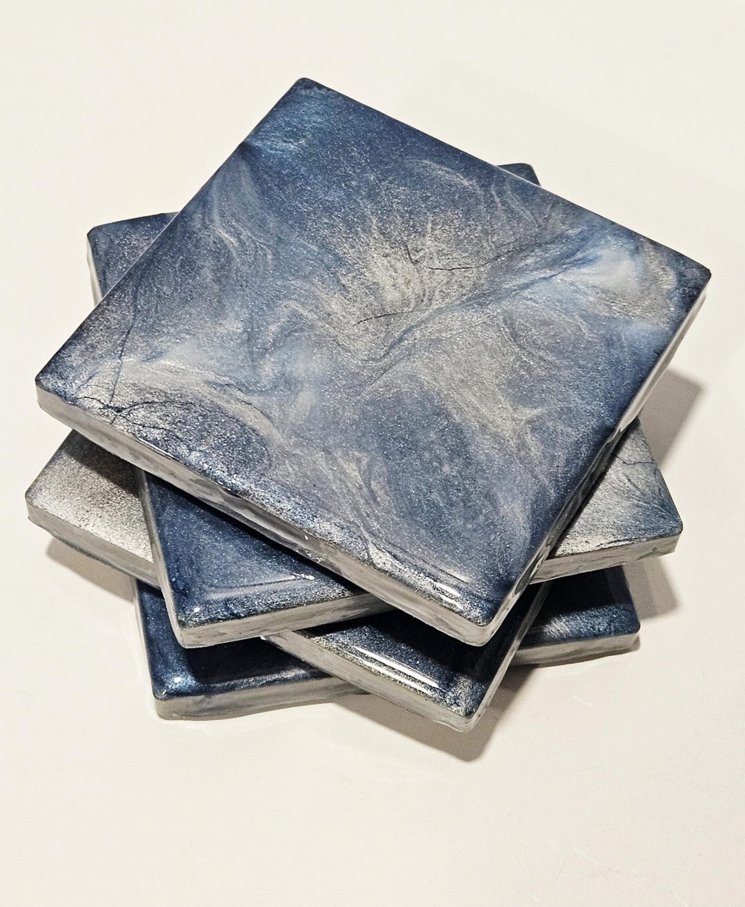 Square Blue and Silver Coasters – Set of 4 - Etsy