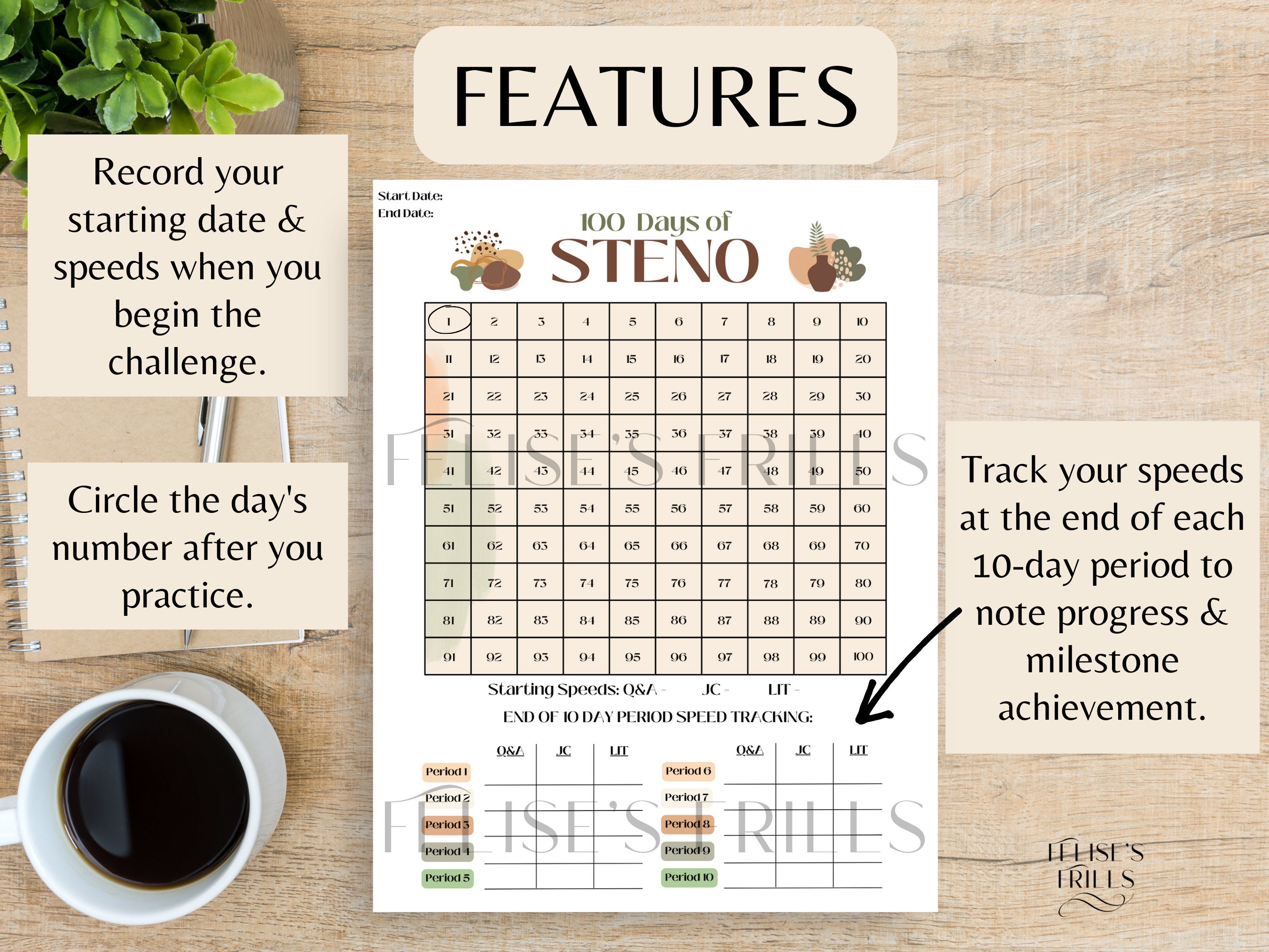 100 Day Steno Practice Challenge Tracker | Court Reporting Student ...
