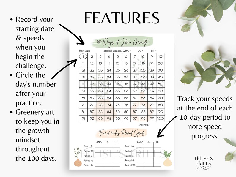100 Day Steno Practice Challenge Tracker | Court Reporting Student ...