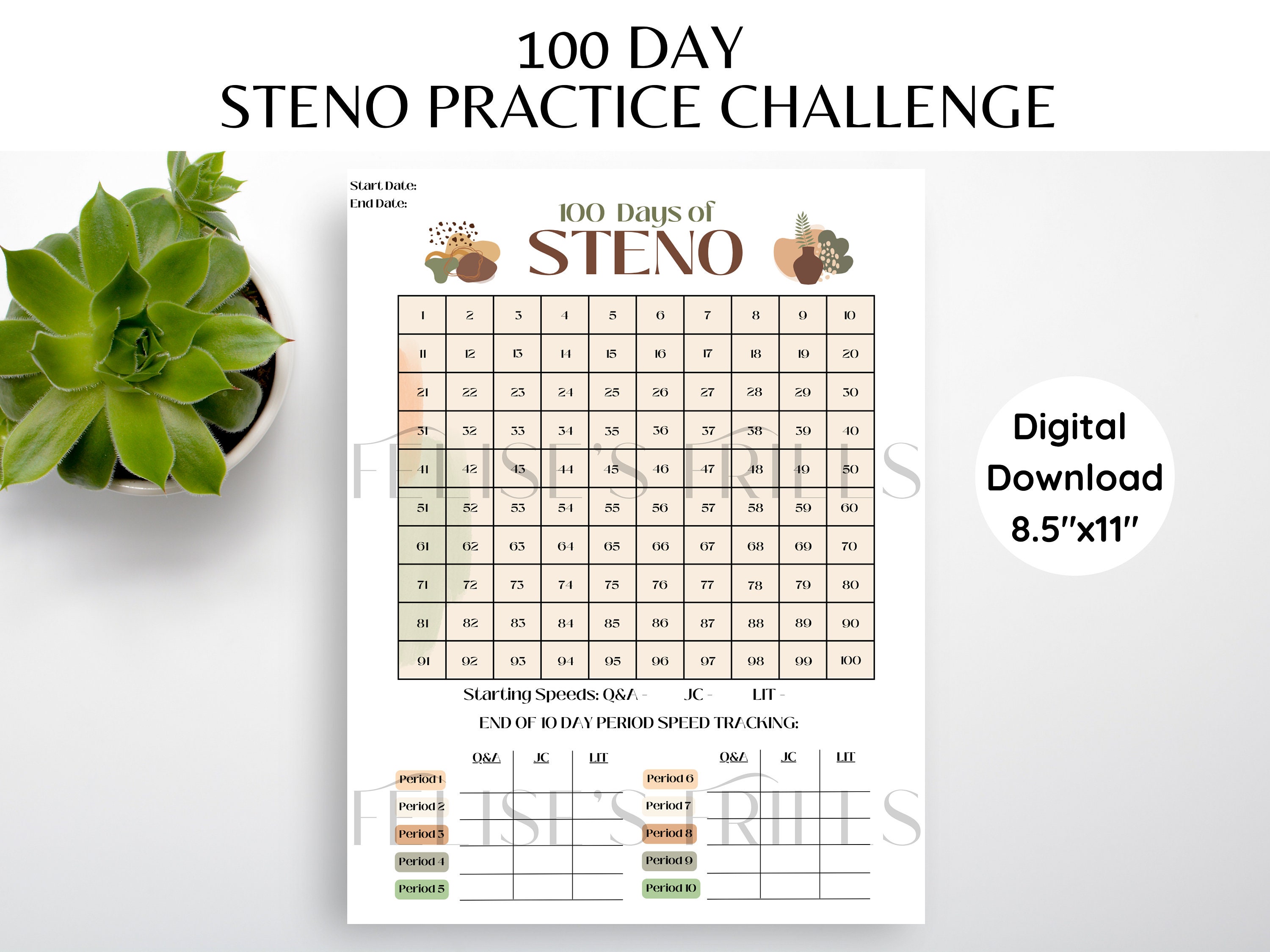100 Day Steno Practice Challenge Tracker Court Reporting Student ...