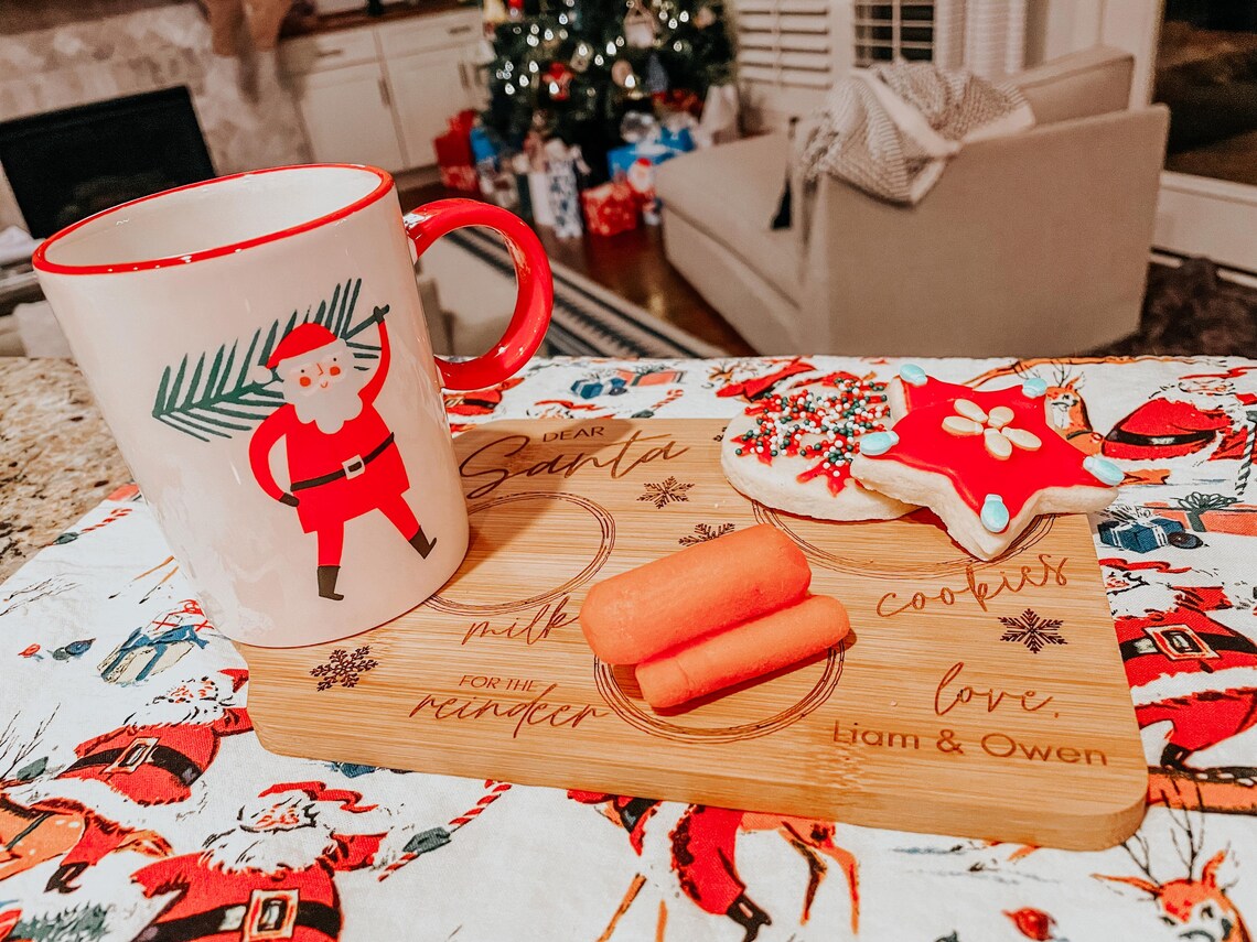 Santa Cookies and Milk Tray, Personalized Santa Tray, Christmas Gift ...