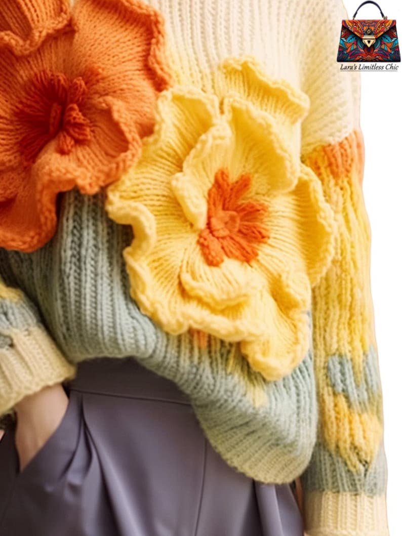 Large 3D Floral Knitted Sweaters3d Flowers Pullover - Etsy