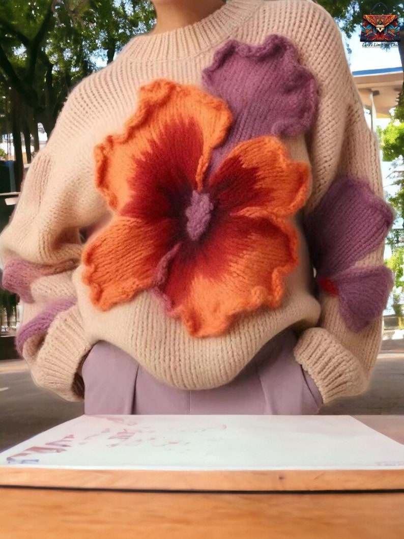 Large 3D Floral Knitted Sweaters3d Flowers Pullover - Etsy