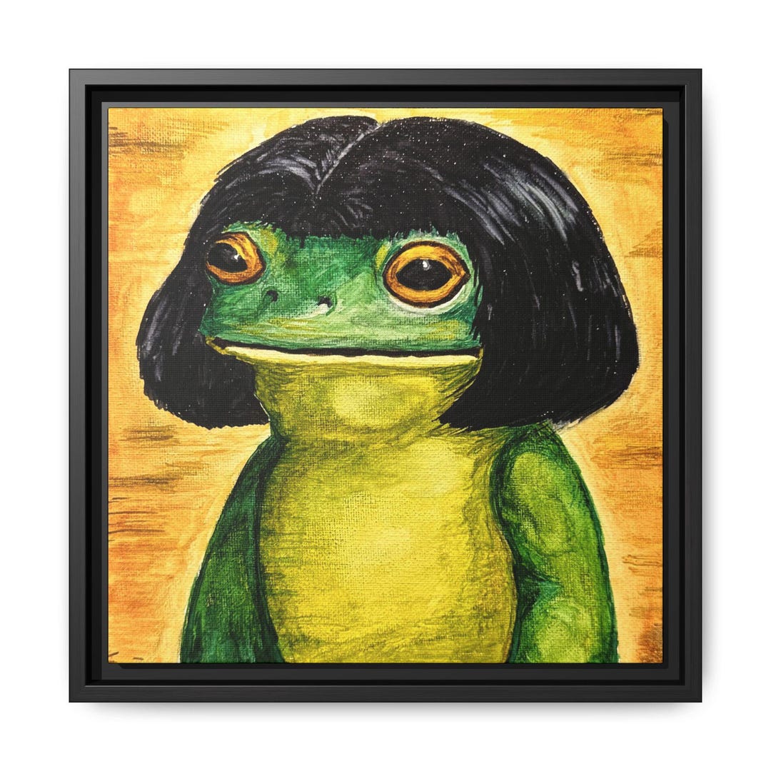 Frog With Bob Haircut Matte Canvas Frame | Whimsical Frog Wall Art | - Etsy