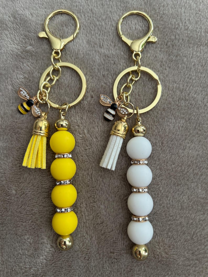Bee Beaded Keychain - Etsy