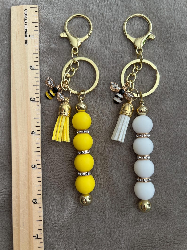 Bee Beaded Keychain - Etsy