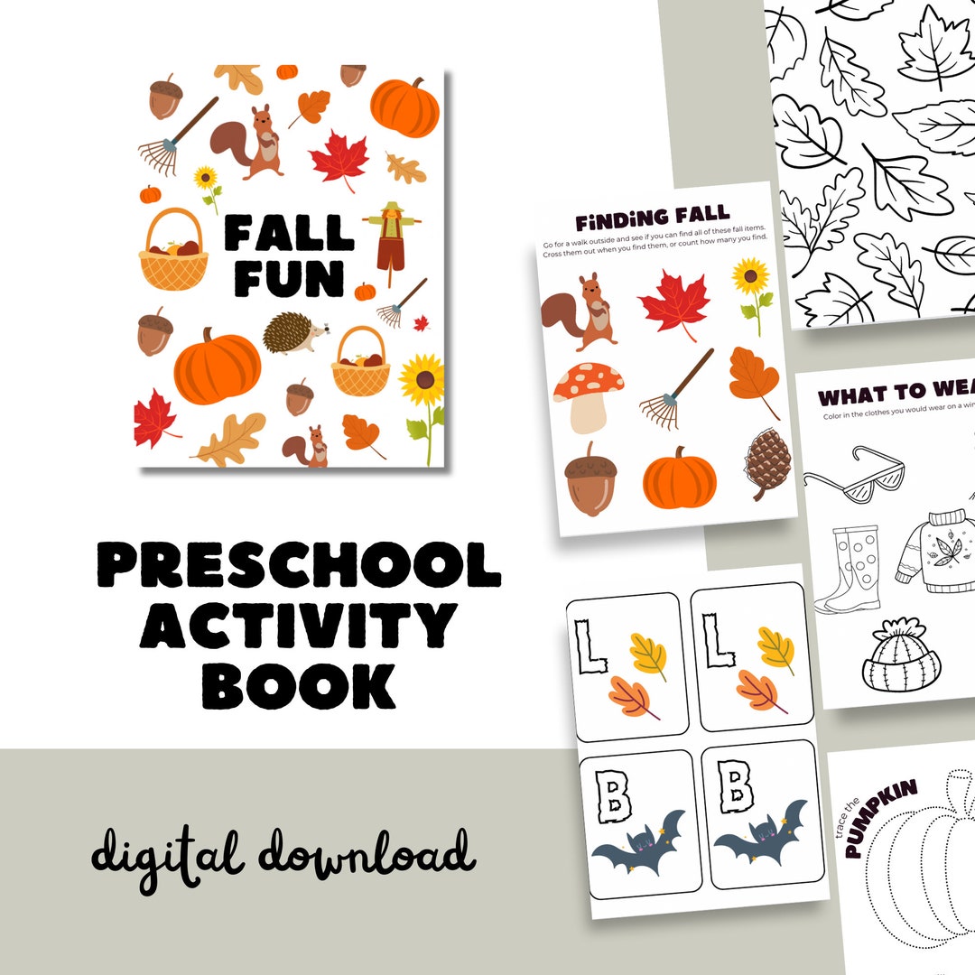 17 Fall Themed Activity Pages for Preschoolers, Printable With Coloring ...