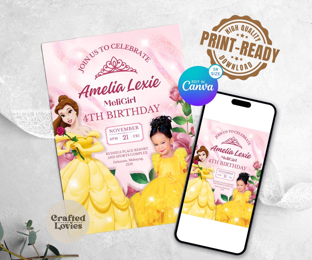 Princess Belle Birthday Invitation – Editable Princess Party Invite ...