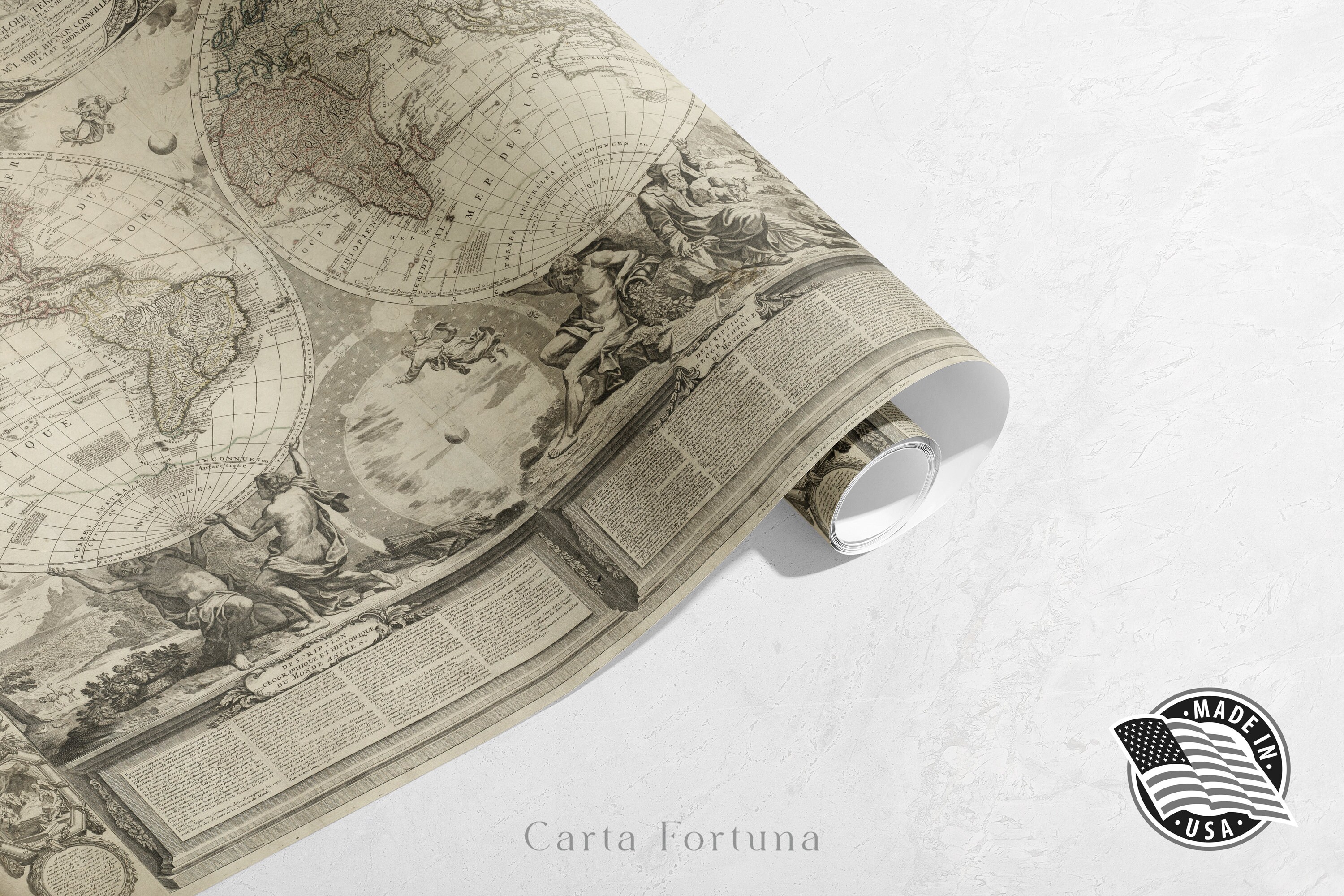 Vintage World Map Wrapping Paper, French Antique Gift Wrap, Theme Party ...