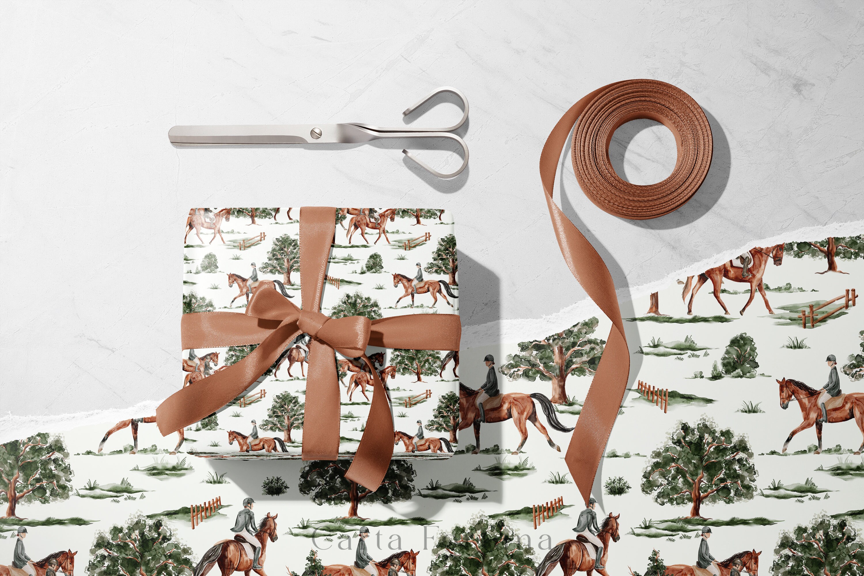 Equestrian Toile Wrapping Paper, Equestrian Gifts, Horse Gifts for Girl ...