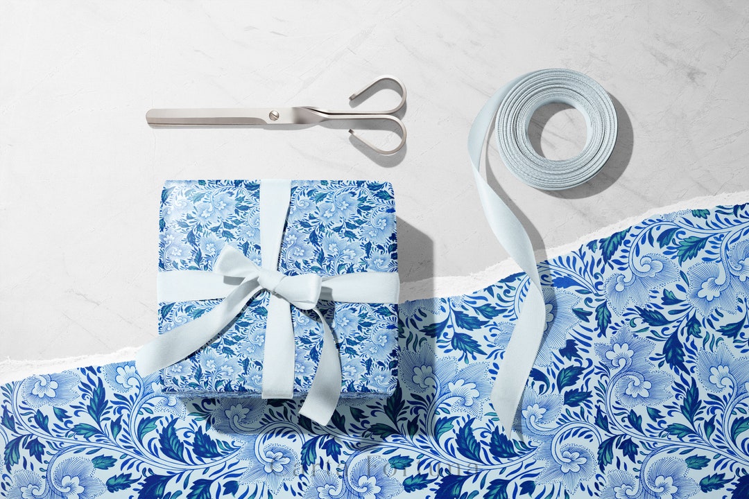 Blue Ivy Chinoiserie Paper, Ornate Toile, Floral Wrapping Paper ...