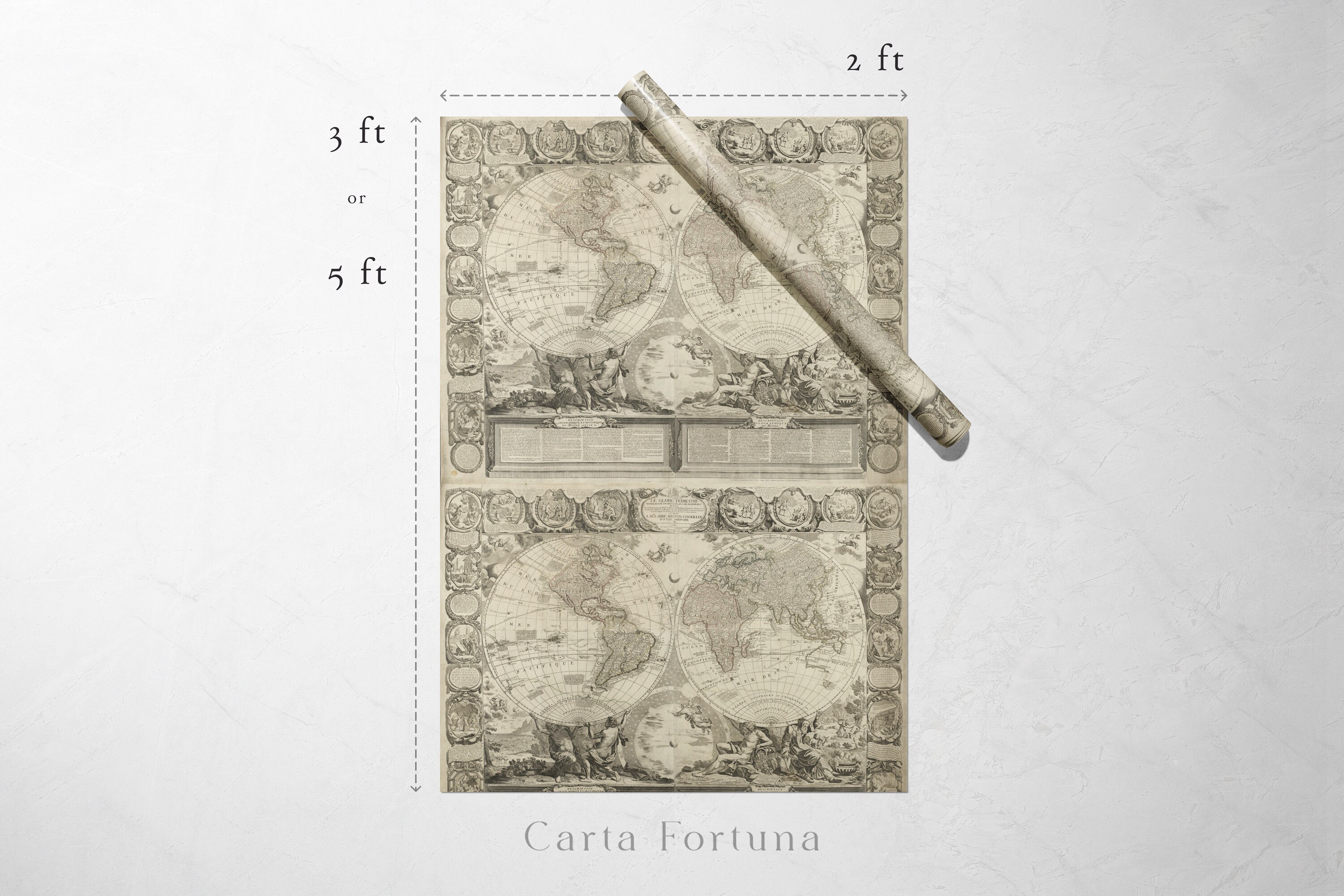 Vintage World Map Wrapping Paper, French Antique Gift Wrap, Theme Party ...