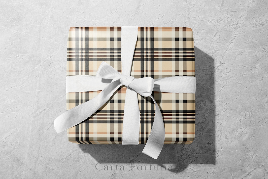 Neutral Beige Plaid Wrapping Paper, Plaid Tartan Wrapping Paper ...