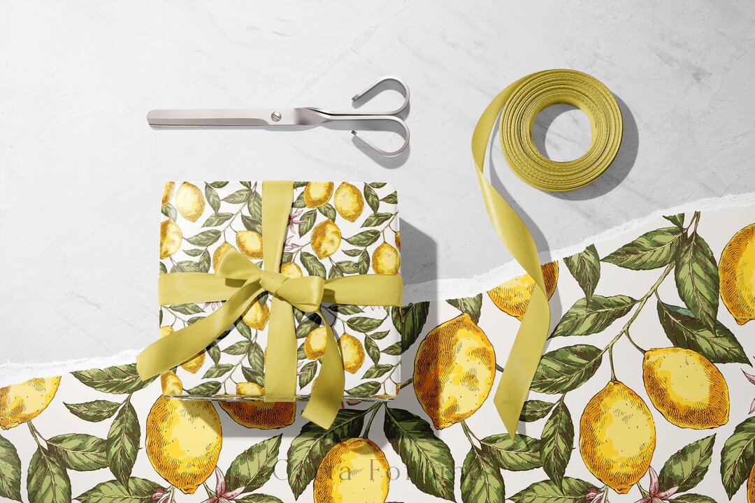 Italian Coast Lemon Wrapping Paper, Vintage Citrus Botanical Gift Wrap ...