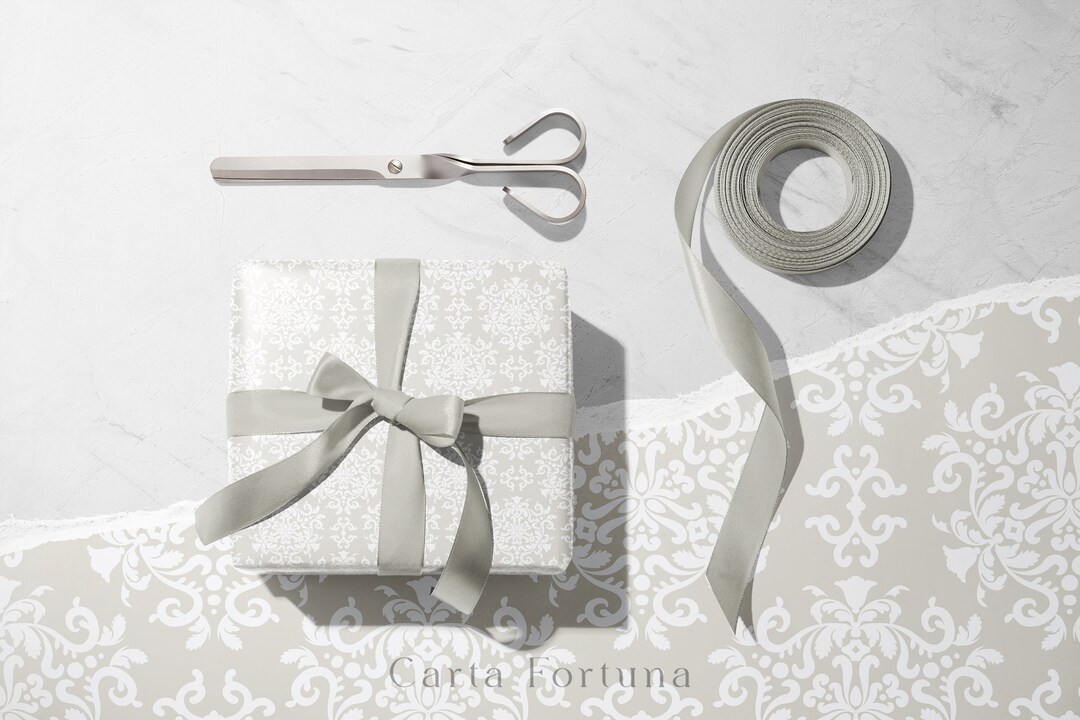 Wedding Bell Lace Damask Wrapping Paper, Neutral Toile Gift Wrap ...