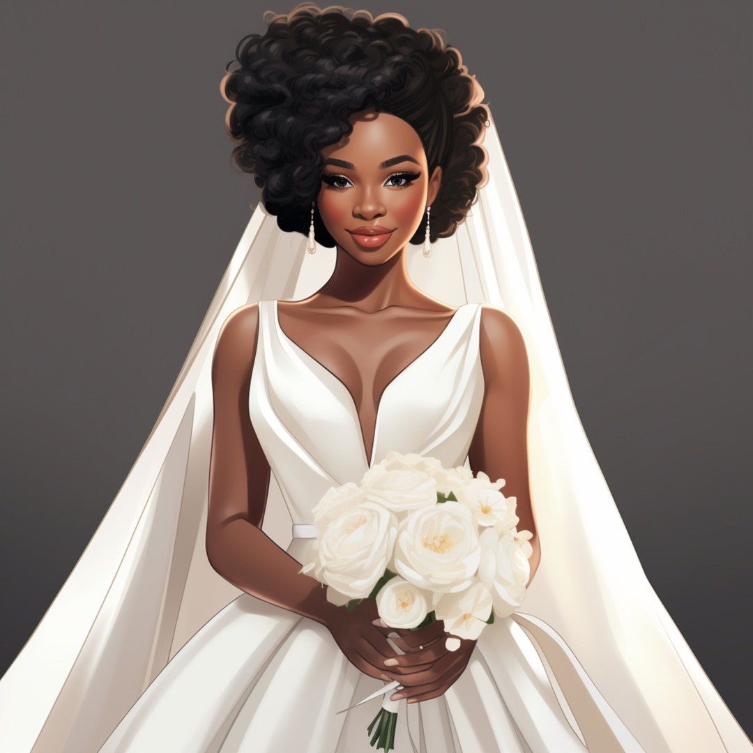 Bride Clipart Digital Download Wedding Black Bride Cartoon Art - Etsy