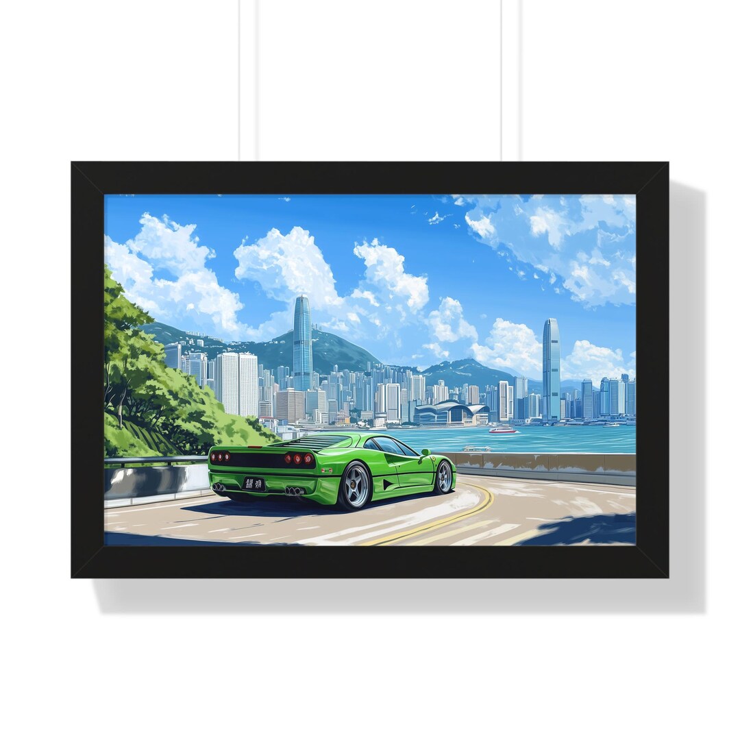 Hong Kong Green Car Poster, Old Money Aesthetic Art, Horizontal Framed ...