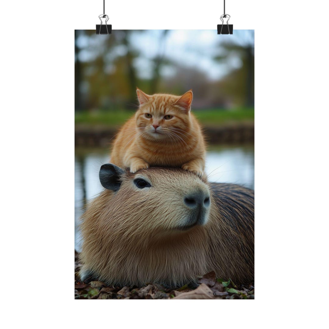 Cat and Capybara Friendship Matte Poster, British Shorthair Wall Art ...