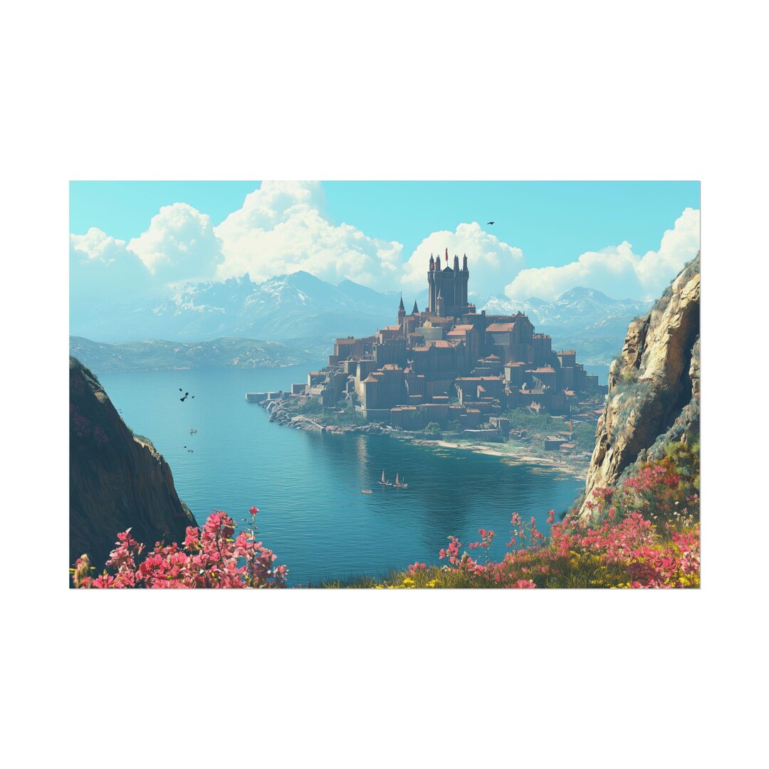 Fantasy Castle View Rolled Poster, Medieval European Wall Art, Sea ...