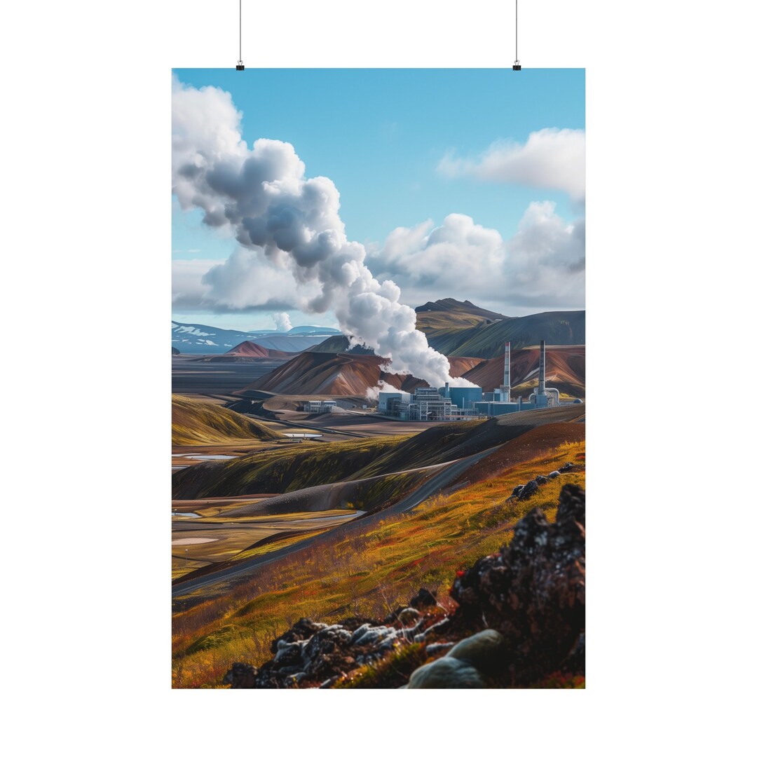 Hengil Geothermal Energy Poster, Bright Colors Print, Net Zero Power ...