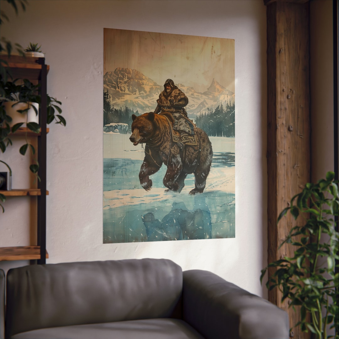 Bear and Steel: Ukiyo-e Style Soviet Russian Soldier Riding Brown Bear ...