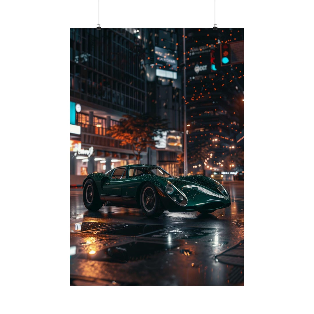 Retro Wall Art Vintage Green Car Poster, Old Town Road Print, Money ...