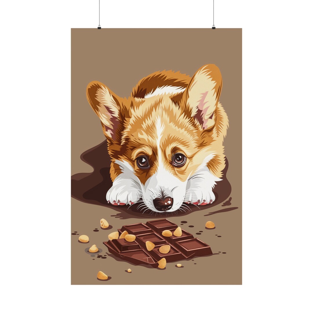 Choco-woes: Corgi Longs for Chocolate Anime Cartoony Style Matte Poster ...