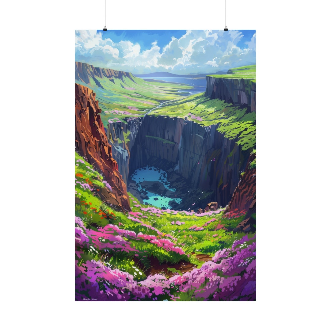 Colorful Keri Crater Nature Poster, Iceland Landscape Art, Sunlight ...