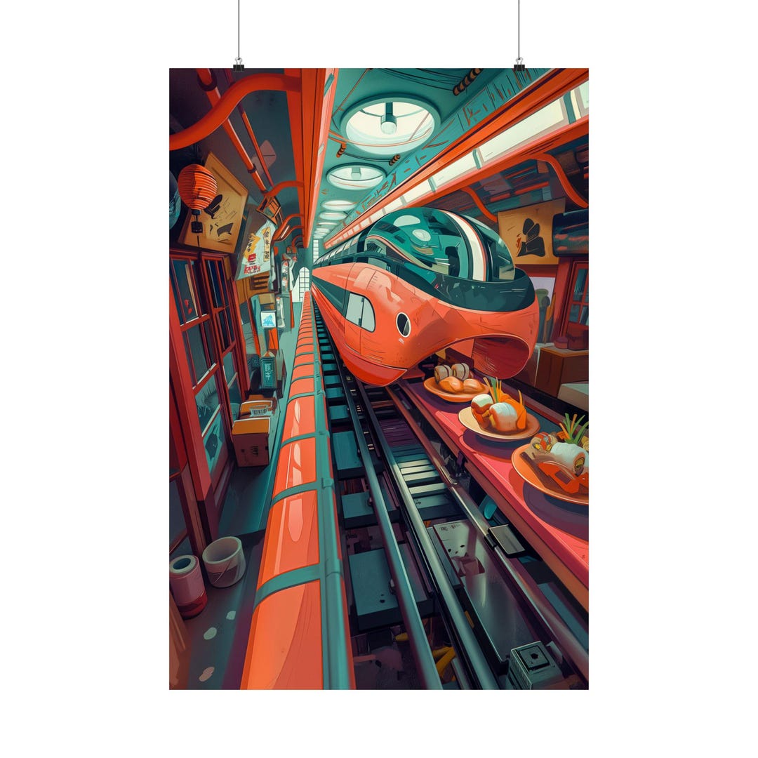 Bullet Train Shinkansen Anime Poster, Sushi Train Conveyor Belt Wall ...