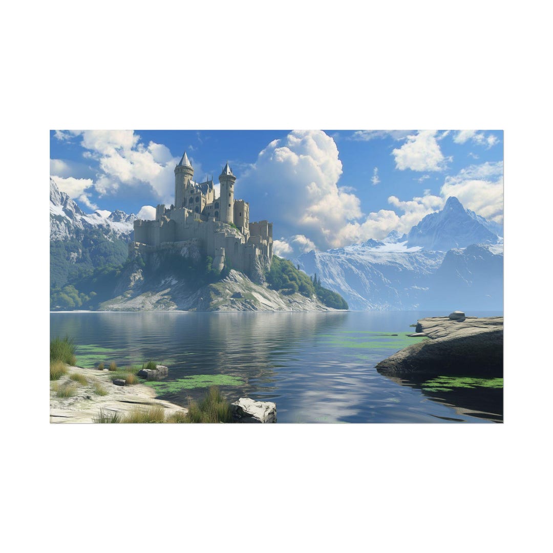 European Castle Landscape Poster, Medieval Wall Art Decor, Fantasy View ...