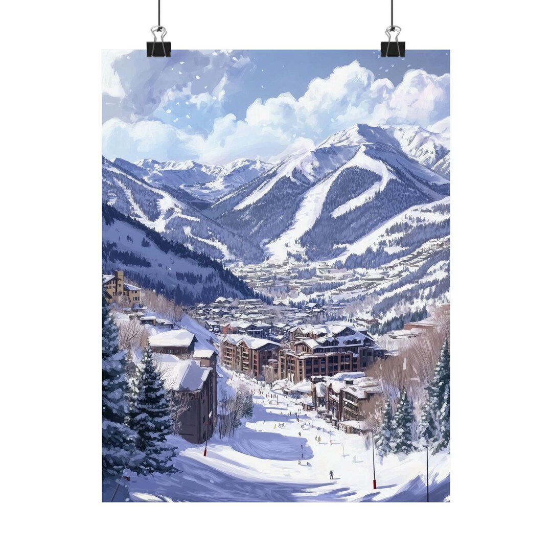 Aspen Snowmass Colorado Ski Resort Matte Poster, Mountain View Wall Art ...