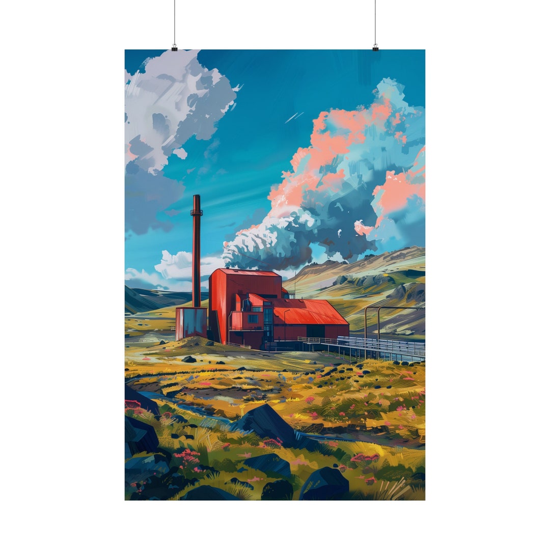 Hellisheidi Geothermal Power Plant Poster, Vibrant Cartoon Design, Eco ...