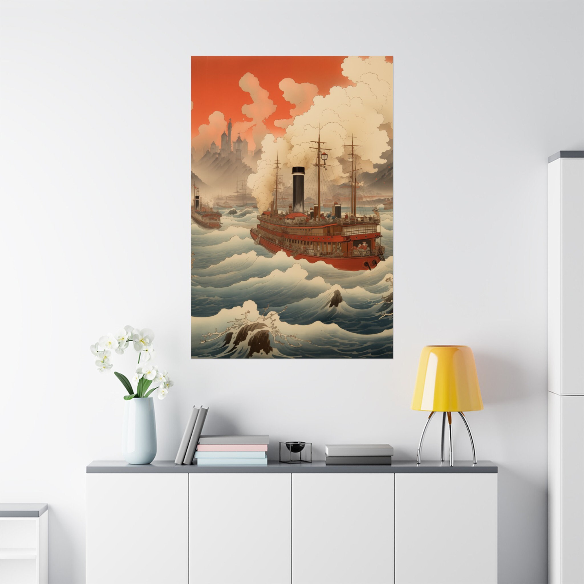 Vintage Steam Ship Ironclad Poster, Japanese Ukiyoe Wall Art, Nautical ...