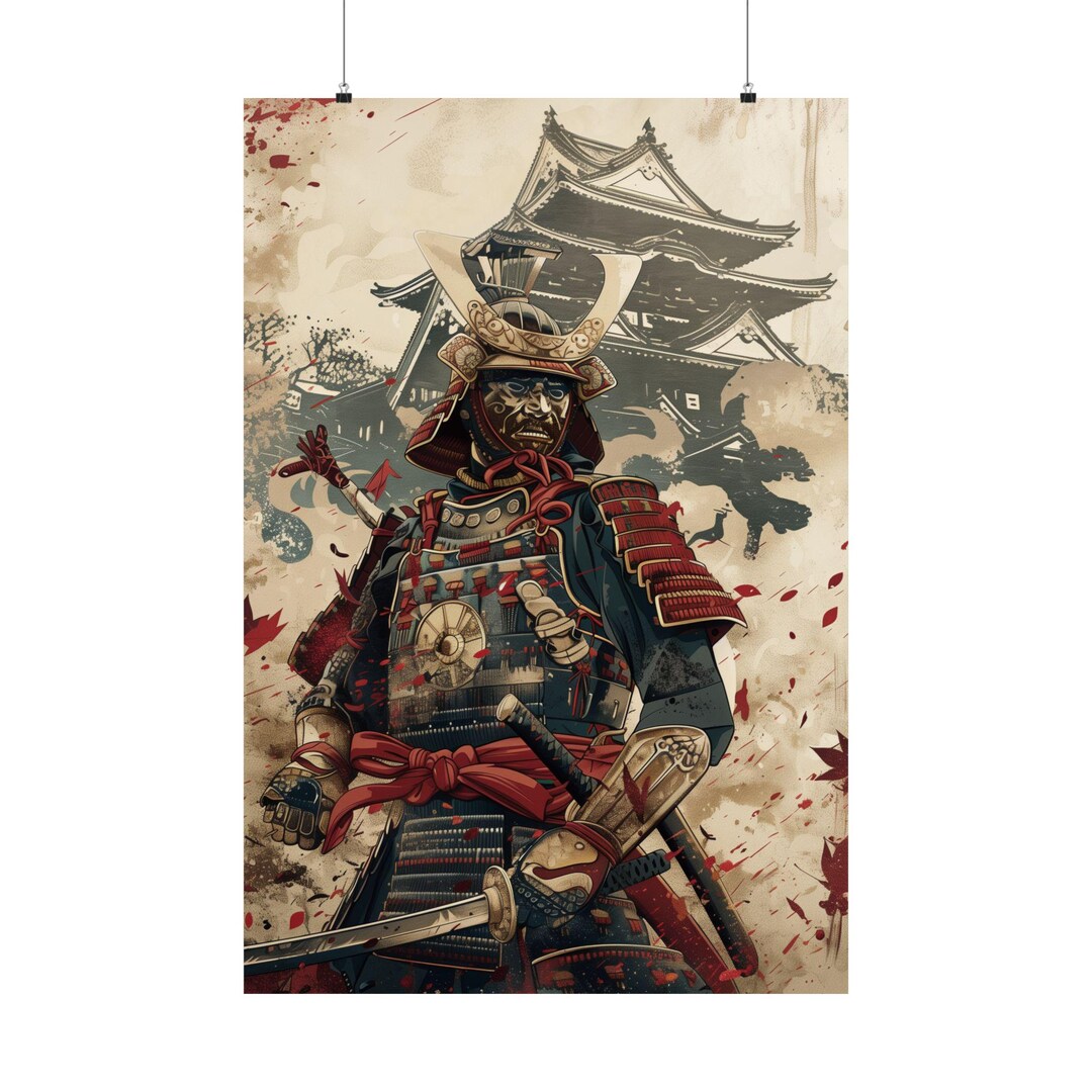 Samurai Osaka Castle Japan Poster, Japanese Warrior Art Print ...