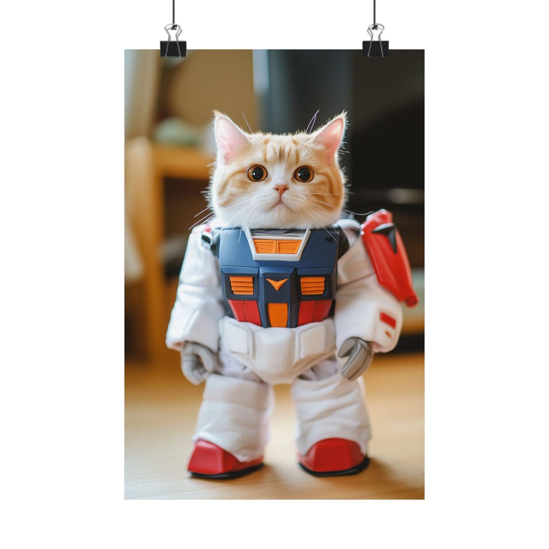 British Shorthair Cat in Gundam Costume Matte Poster, Cute Cat Print ...